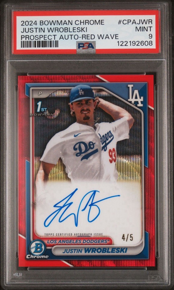 2024 Justin Wrobleski 1st Bowman Chrome Red Wave Autograph PSA 9 | eBay
