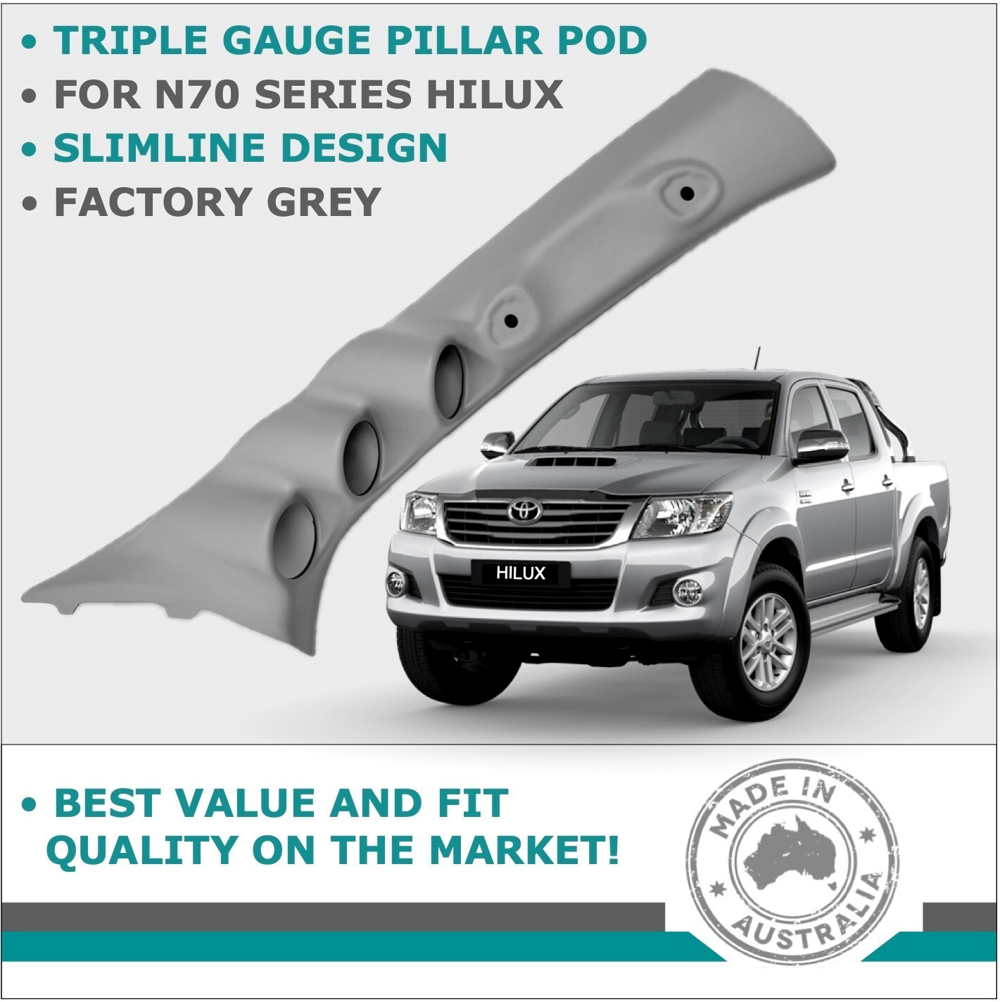 TRIPL PILLAR POD 3 GAUGE HOLDER FOR TOYOTA HILUX N70 KUN 05-15 COLOUR ...