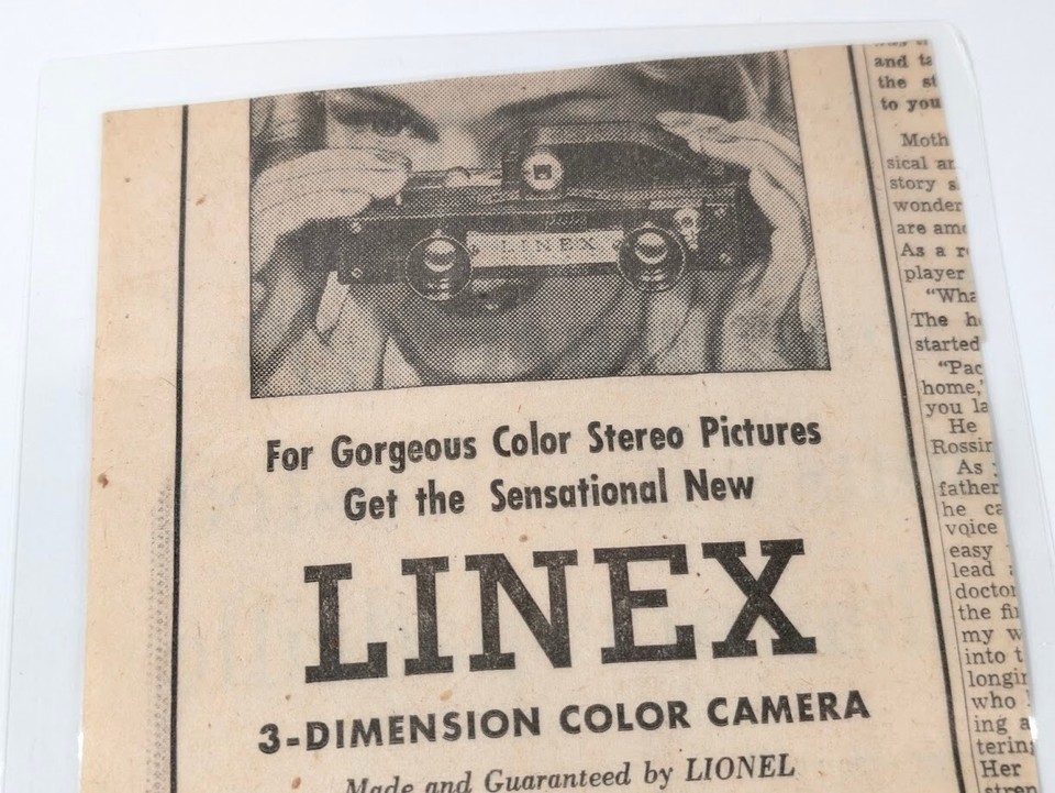 Linex Camera 1950s Laminated 3D Color Photo Ad by Lionel Vintage Promo ...