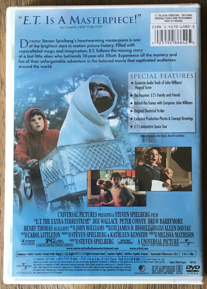 E.T. The Extra-Terrestrial (DVD, Single Disc Edition Widescreen) ⭐NEW ...