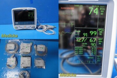 GE Dash 5000 Patient Monitor (IPB,NBP,ECG,SpO2,TEMP,CO2) W/ NEW Leads ...