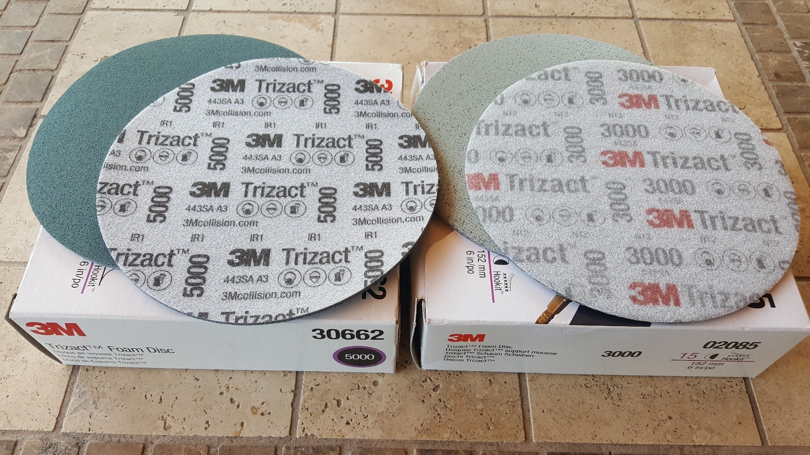 3M Trizact #02085-3000 & #30662- 5000, 6" Hookit Foam Discs (4 Disc Kit ...