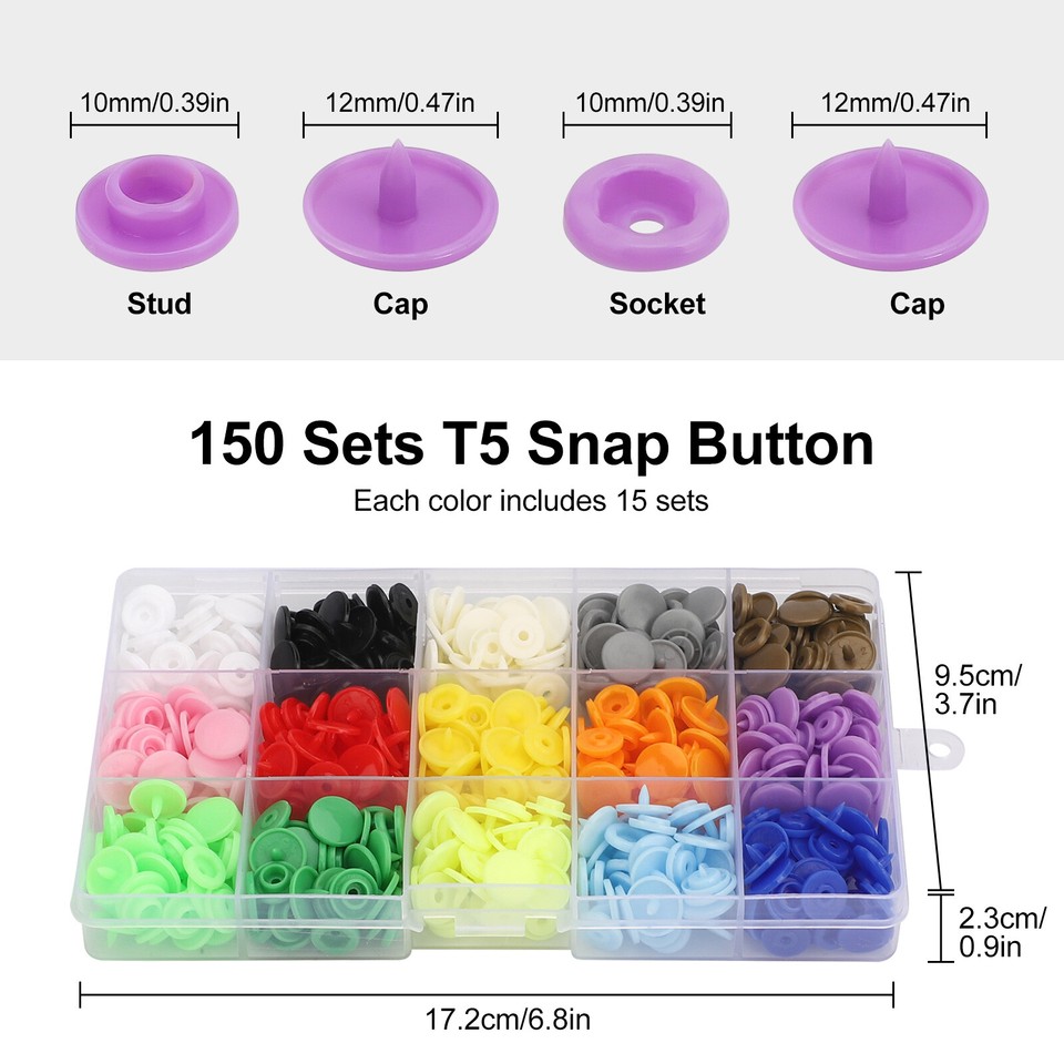 150PCS Snap Buttons Press Tool Kit with Fastener Pliers for DIY Sewing ...