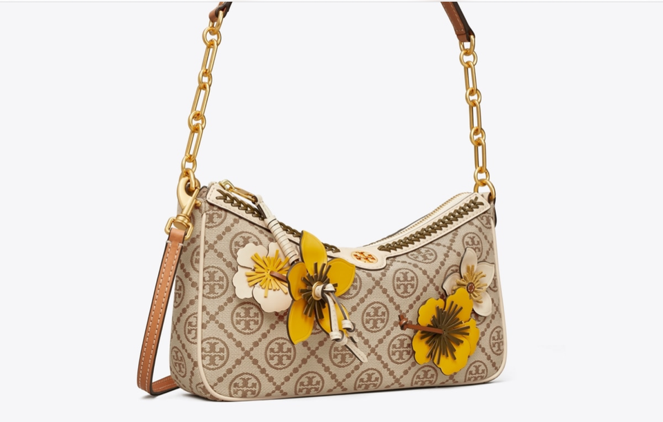 TORY BURCH T Monogram Braided Floral Studio Shoulder Bag new with tag ...
