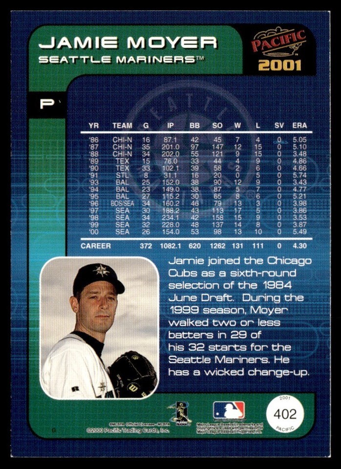 2001 Pacific Jamie Moyer Seattle Mariners #402 | eBay