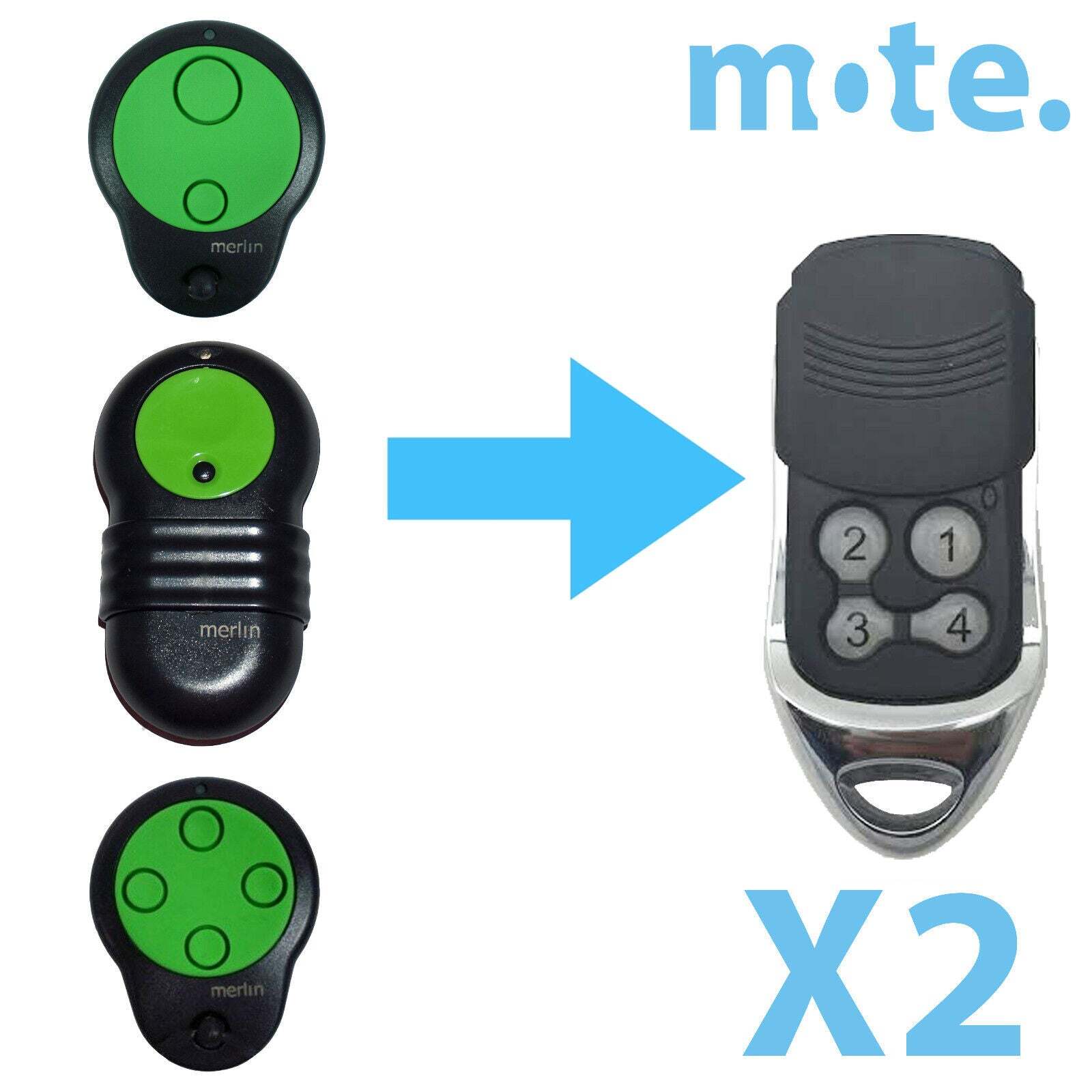 2 x Merlin M832/M844/M842 Compatible Garage/Gate Door Remote Prolift ...