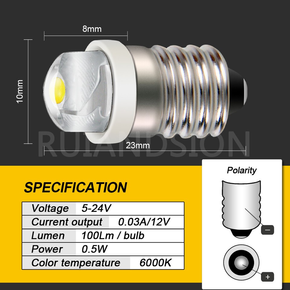 2x Miniature Screw Base Light Bulb E10 0.5W Lamp LED Flashlight Torch ...