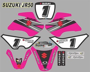 Suzuki JR50 PINK Graphics Decals Fullset laminated stickers motocross ...