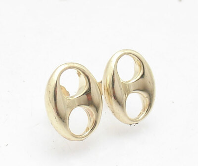 Puffed Mariner Anchor Earrings with Push Back Post Real 10K Yellow Gold ...