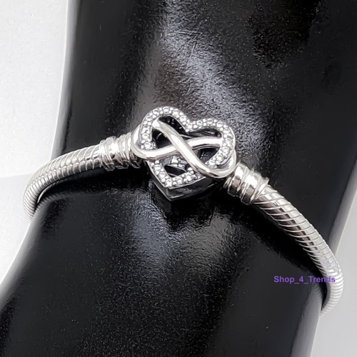 NEW PANDORA 592645C01 Moment Sparkling Infinity Heart Clasp Snake Chain ...
