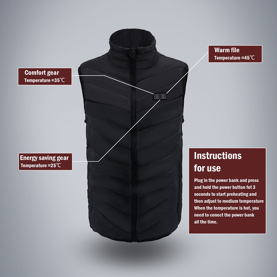 Heated Vest 15 Heating Zones Electric USB Jacket Winter Warm Men Women ...
