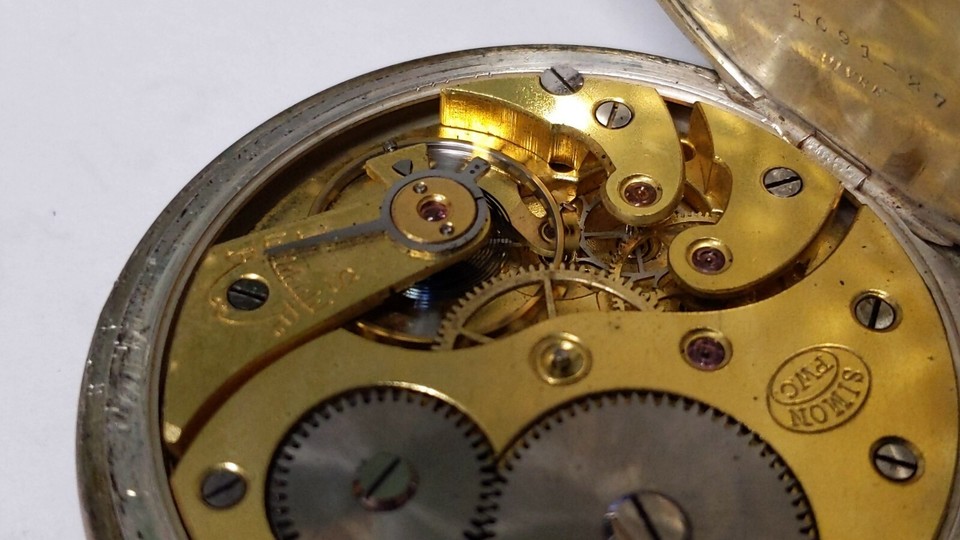 0.800 Silver Pocket Watch, runs, beautiful, yellow hands, brass ...