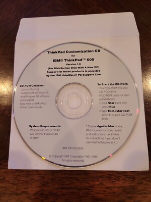 IBM ThinkPad 600 Customization CD Version 1.0 - Recovery Restore Win 95 ...