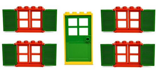 LEGO windows with shutters + doors for house # pack x5 # frames red ...