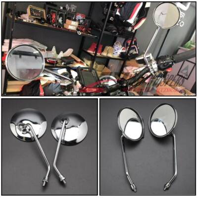 10mm Chrome Round Motorcycle Rear View Side Mirrors FIT FOR Honda ...