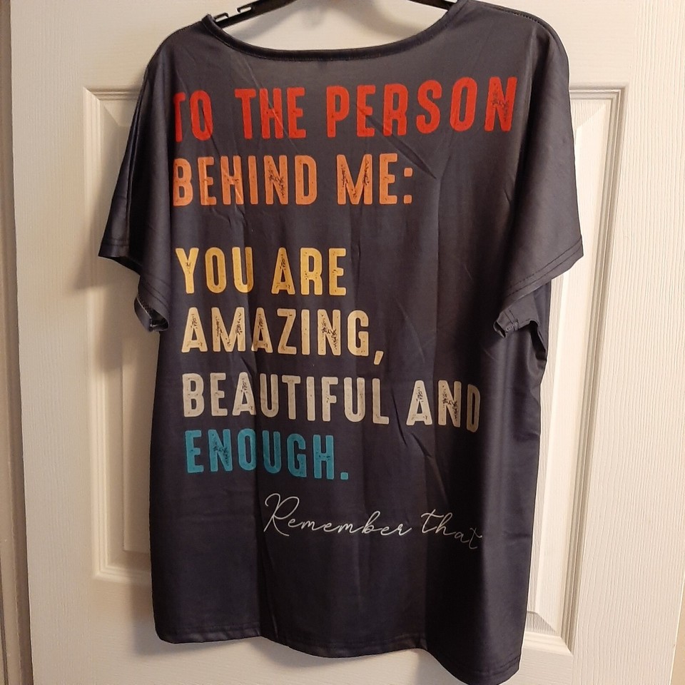 Gray V Neck T Shirt Polyester Words On Front And Back Sz L | eBay