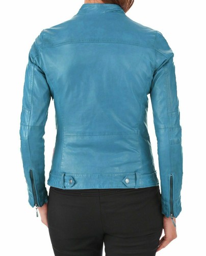 Women’s Turquoise Blue Leather Jacket 100% Real Genuine Lambskin ...
