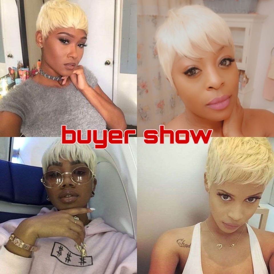 613# Honey Blonde Pixie Cut Wigs Remy Human Hair Wig Short Blonde Wigs ...
