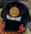 VOLUNTEER FIREFIGHTER Hat - Embroidered Maltese Cross and Flames Fire ...