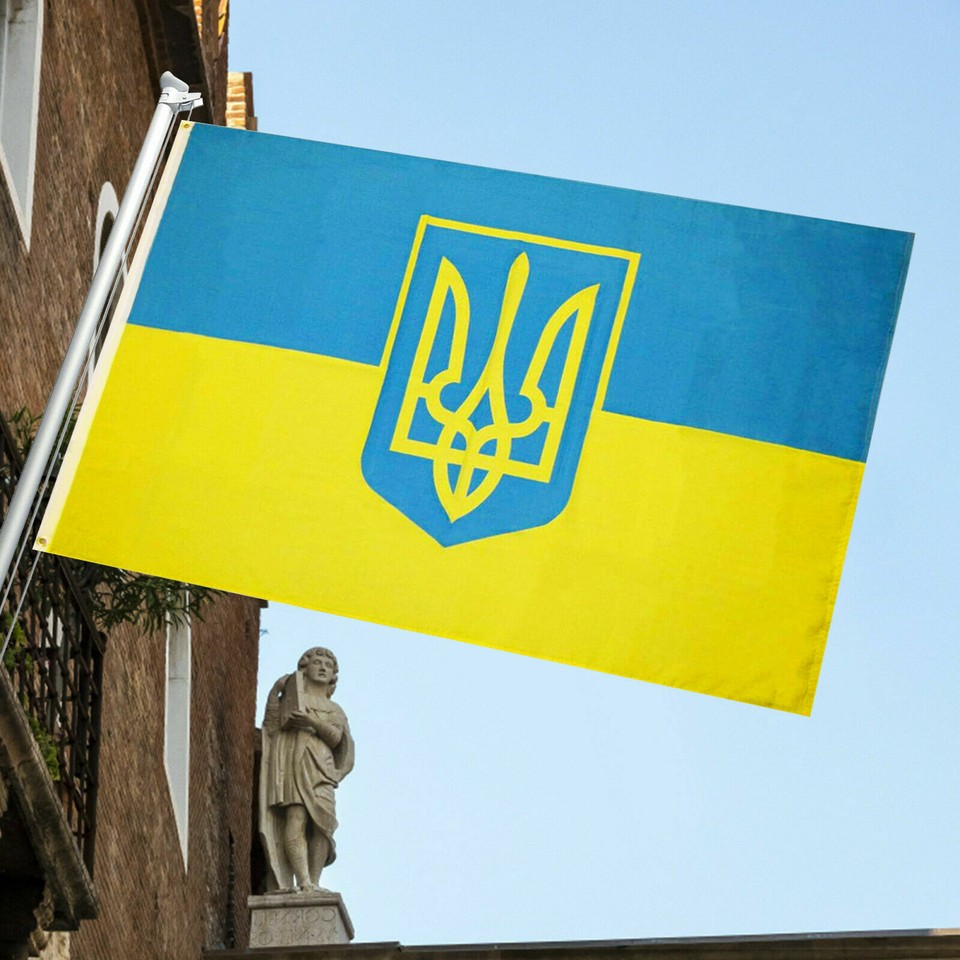 3x5 ft Ukraine Flag with Trident Pray for Ukrainian Flags Banner 100D ...
