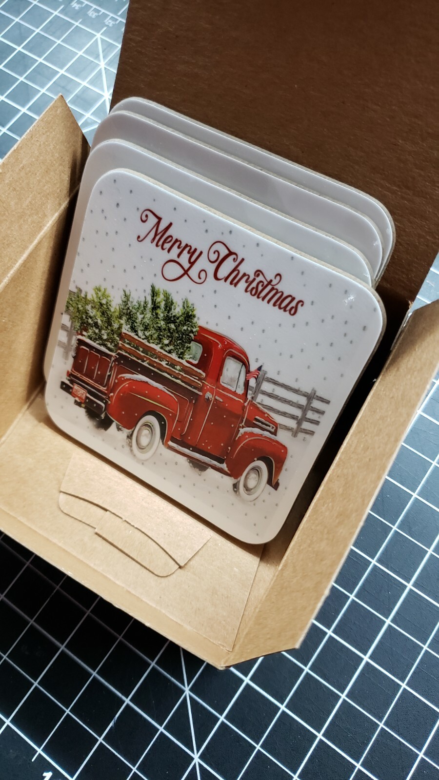 Red Truck Christmas Coaster Set | eBay