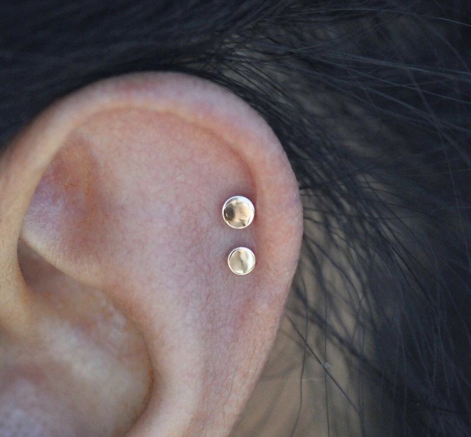 14k Solid Gold Round Disk End Body Jewelry /Piercing / 25g Threadless ...