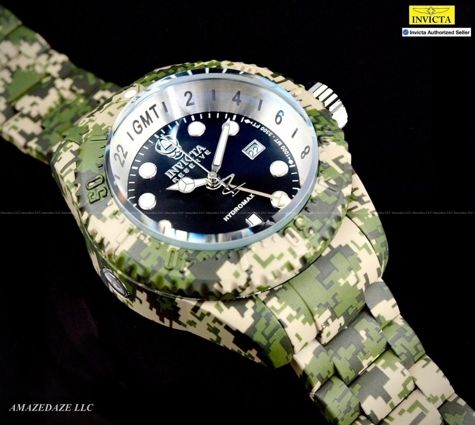 NEW Invicta Men Reserve 52mm Hydromax Swiss GMT CAMO GRAFFITI SS BLK ...