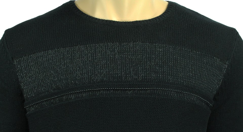 CALVIN KLEIN CREW NECK BLACK REFLECTIVE MARLED STRIPE PULLOVER SWEATER ...