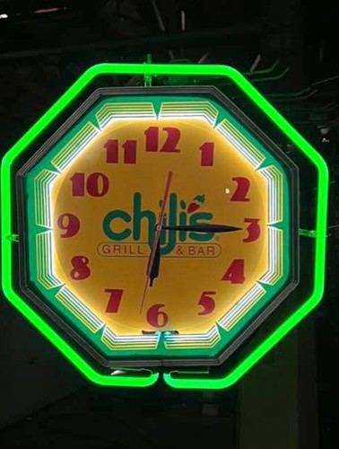 Vintage Chilis Bar and Grill Neon Clock 22” | eBay