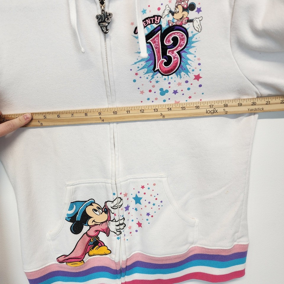 Disney Parks Mickey Mouse Hoodie Size L Rainbow Stripe Full Zip White ...