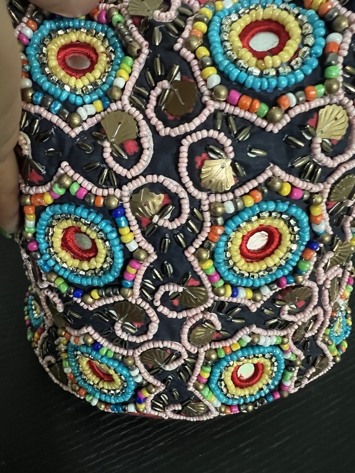 Handmade Beaded Drawstring Boho Bag with Colorful Embroidery | eBay