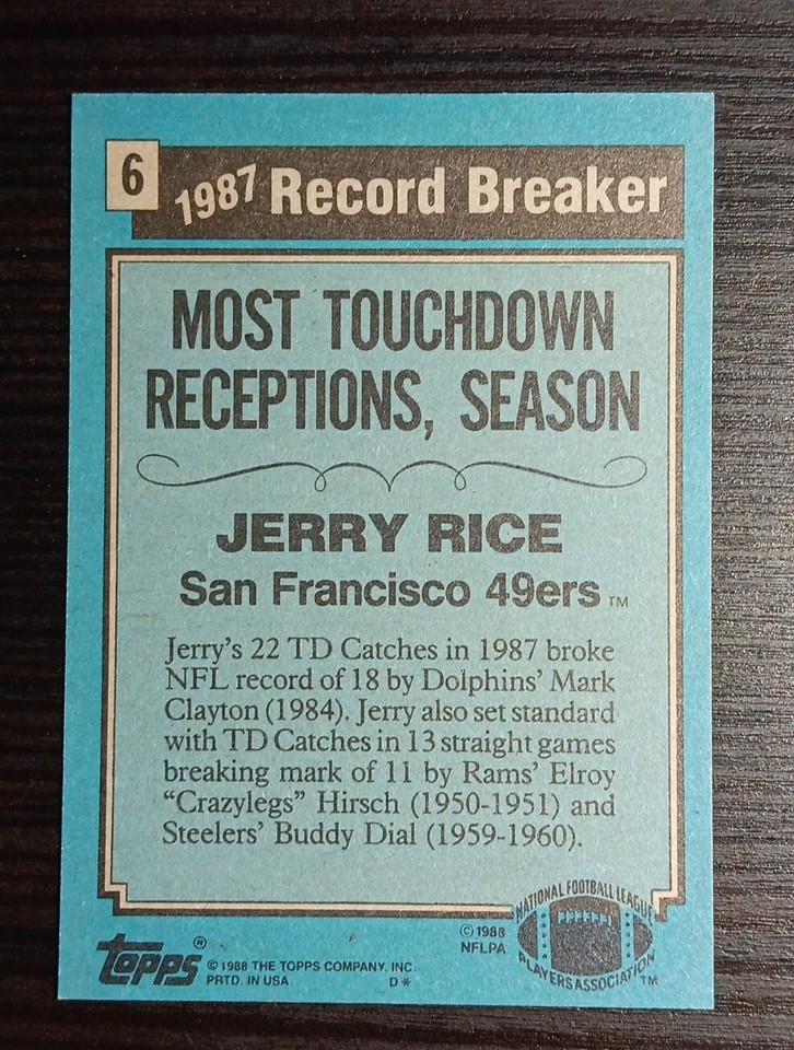 1988 Topps Record Breaker Jerry Rice #6 San Francisco 49ers | eBay