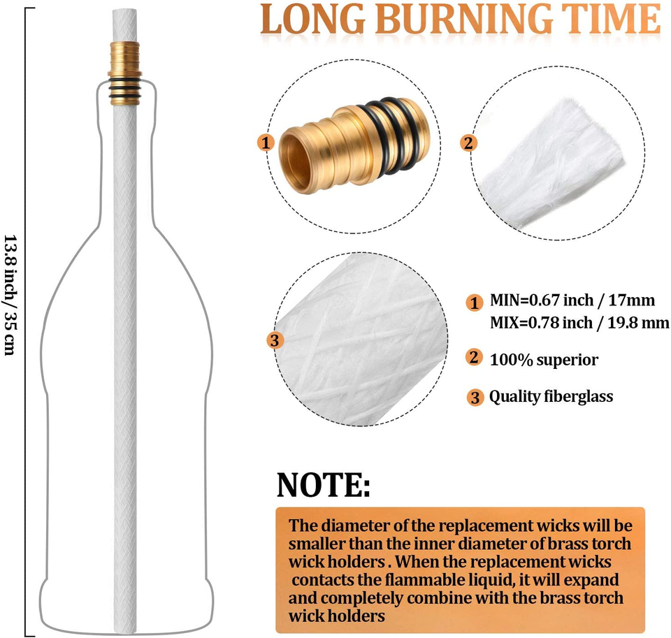 24 PCS Wine Bottle Torch Wicks Kit Brass Torch Wick Holders Washer ...