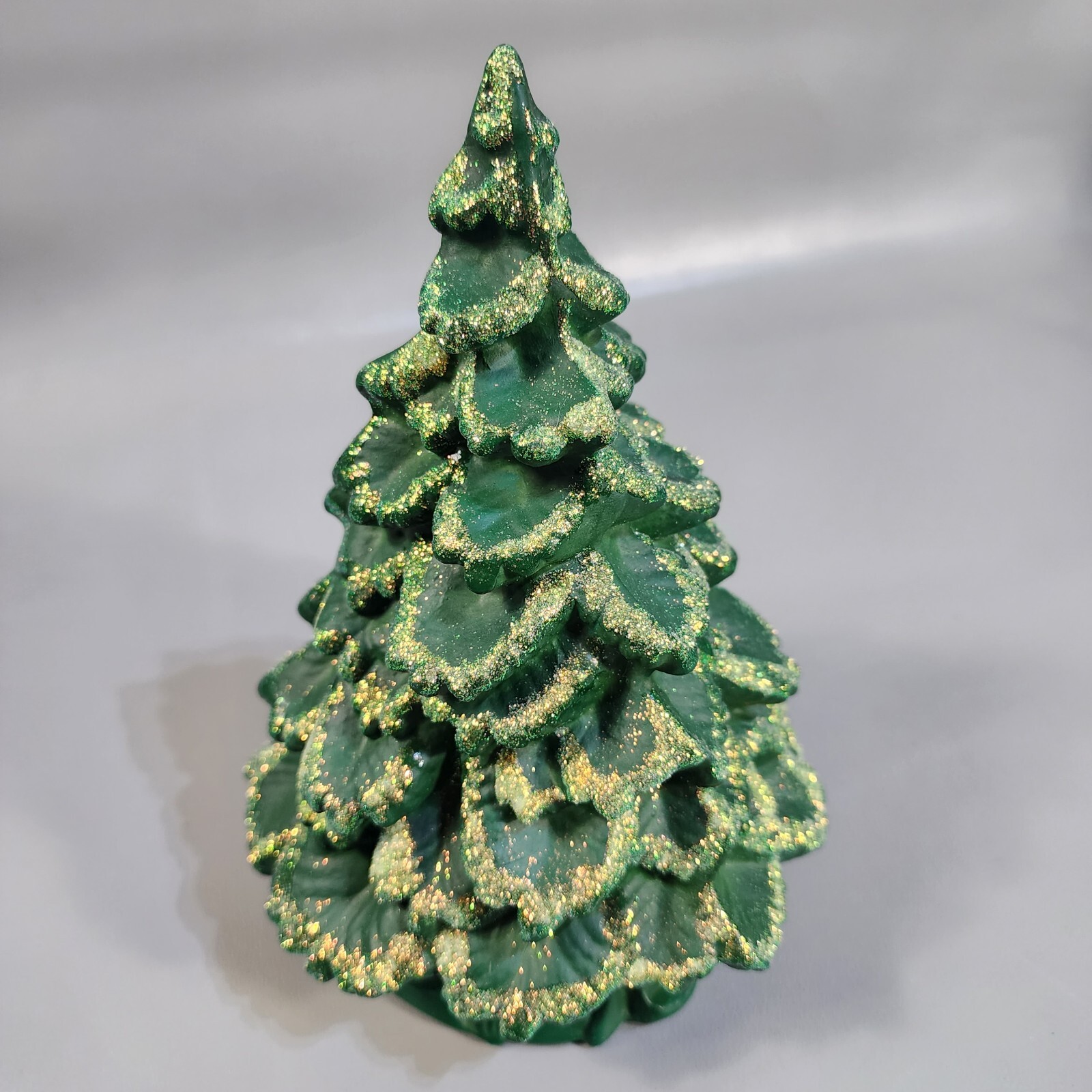 Vintage Ceramic Mold Christmas Tree Green Gold Glitter Hand Painted 8 ...