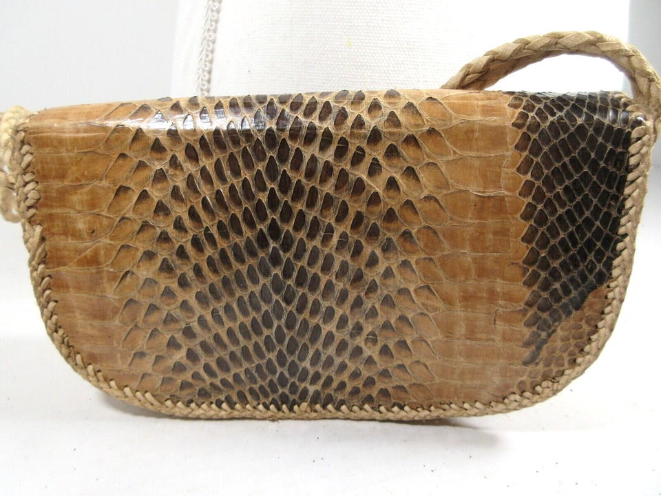 African Lizard Skin Handbag 7’’ x 4’’ Lined Braided Leather Strap Snap ...