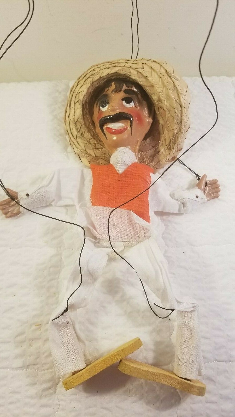 VTG 14" Fabric/ Wood MAN Folk Art Mexican Marionette String Puppet w ...