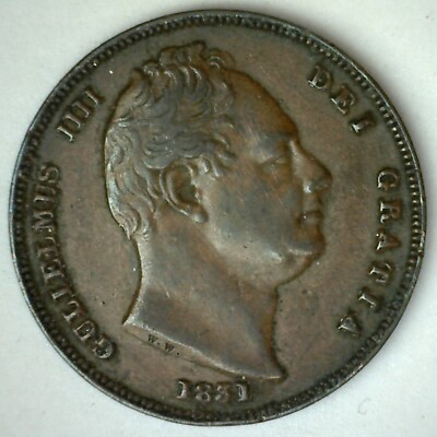 1831 Great Britain Copper Farthing Coin Circulated Extra Fine George IV ...