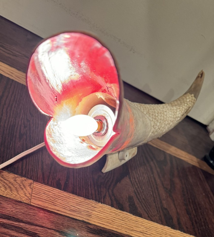 VINTAGE HORN COW LARGE Sculpture Fish TABLE LAMP Folk Art | eBay