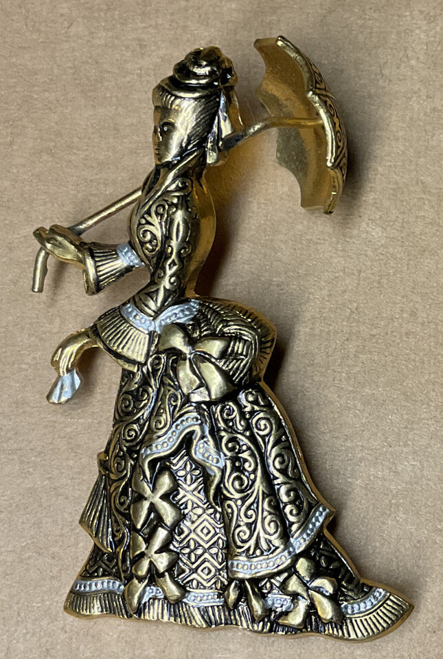 Vintage Antique 1930s Damascene Lady Brooch Figural P… - Gem