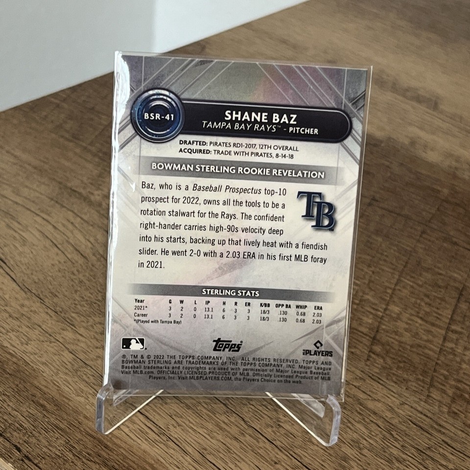 2022 BOWMAN STERLING SHANE BAZ ROOKIE CARD RC TAMPA BAY RAYS #BSR-41 ...