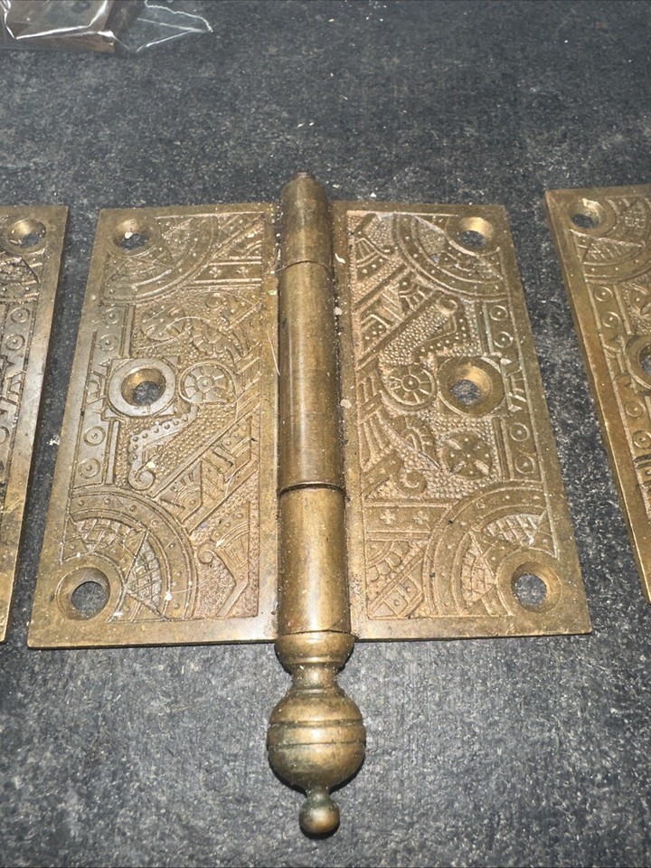 Solid Brass Ornate Door Hinges Early 1900s Art Deco Set Of Three 4x4 ...