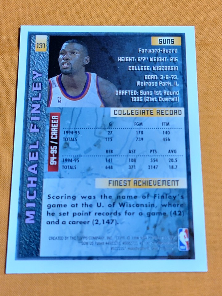 1995-96 Topps Finest Michael Finley Suns Mavericks Rookie RC #131 | eBay
