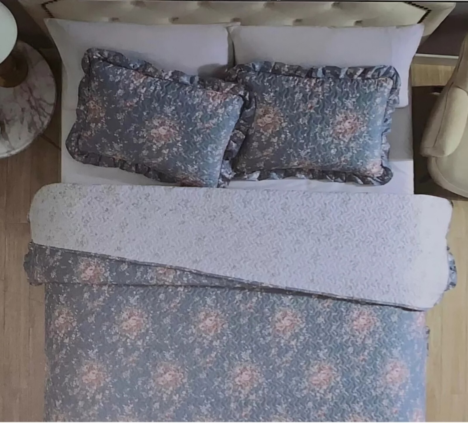Shabby Chic, Rachel Ashwell Reversible Blue Floral KING Quilt & Sham ...