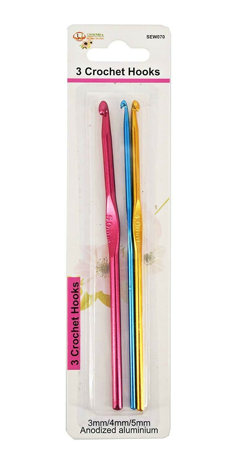 3 Anodized Aluminum Crochet Hooks (3 mm/4 mm/5 mm )Red, Blue, Gold | eBay