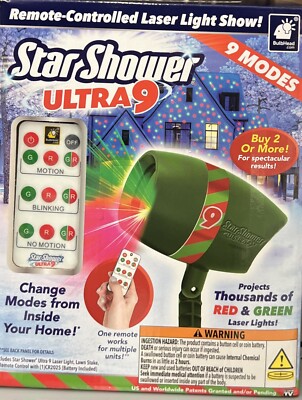 Star Shower Ultra 9 Christmas Laser Projector Red Green W/ Remote Light ...