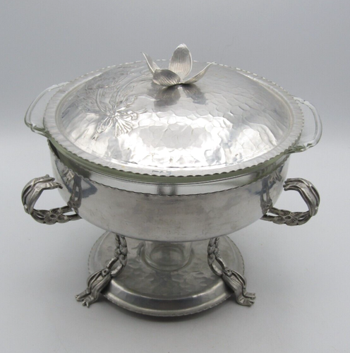 VINTAGE HAMMERED ALUMINUM WARMING CHAFING DISH - FIRE KING DIVIDED ...