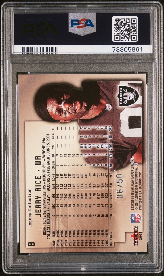 2001 Fleer Showcase Legacy Collection /50 JERRY RICE PSA 8! POP 1! 🔥🏈🐐 ...