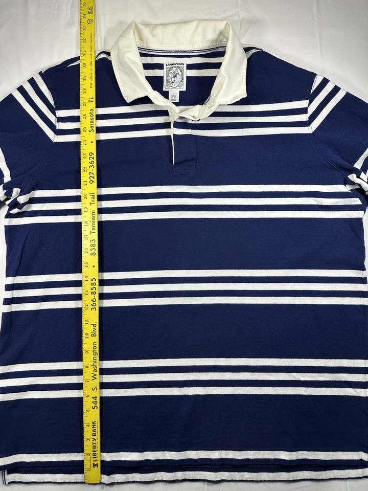 Lands’ End XXL Navy White Stripe Rugby Shirt Long Sleeve Cotton Classic ...