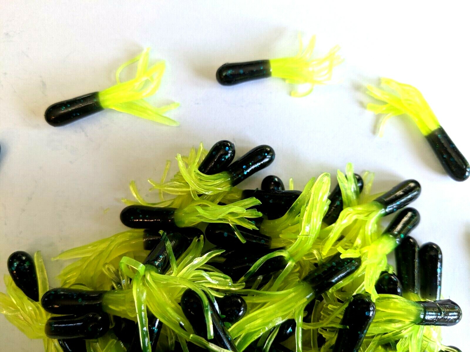 1.75"50/100PK CRAPPIE TUBES-JUNEBUG CHARTREUSE -BASS-JIGFISHING-TROUT ...