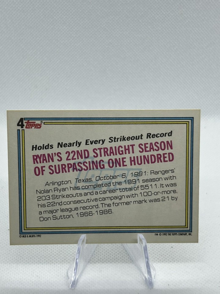 1992 Topps Gold NOLAN RYAN #4 Rangers Astros Angels HOF 92 Record ...